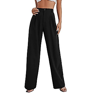 SweatyRocks Women's Wide Leg High Waisted Button Down Straight Long Trousers Pants Black XS