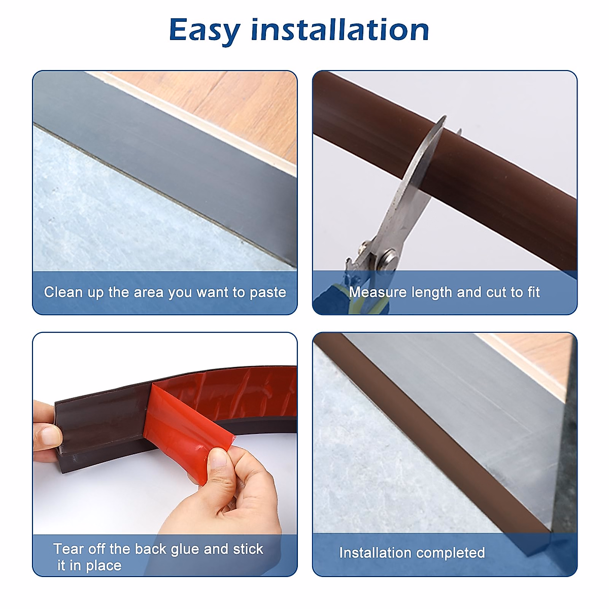 3.3Ft Self-Adhesive Floor Transition Strip, 1/2''~3/5'' Height Carpet to Tile Floor Divider Strip Reducer Peel and Stick Floor Edging Trim Strip Doorway Threshold Cover for Laminate Floor Mat (Coffee)