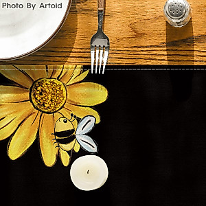 Artoid Mode Bee Sunflower Table Runner Black, Seasonal Spring Summer Flowers Holiday Kitchen Dining Table Decoration for Home Party Decor 13 x 72 Inch