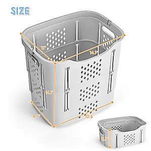 Vicorise 40L(10.7Gallons) Collapsible Laundry Basket,3-Layer Kids Small Laundry Baskets Plastic with Underwear Basket,Baby Foldable Laundry Basket Organizer Dirty Hampers for Bedroom,Bathroom,Grey