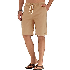 NITAGUT Men's Linen Casual Classic Fit Short Drawstring Summer Beach Shorts (S (US 32-34), 02Khaki)