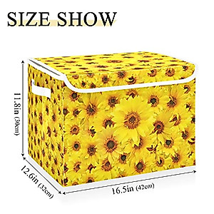 innewgogo Sunflowers Storage Bins with Lids for Organizing Dust-proof Storage Bins with Handles Oxford Cloth Storage Cube Box for Living Room