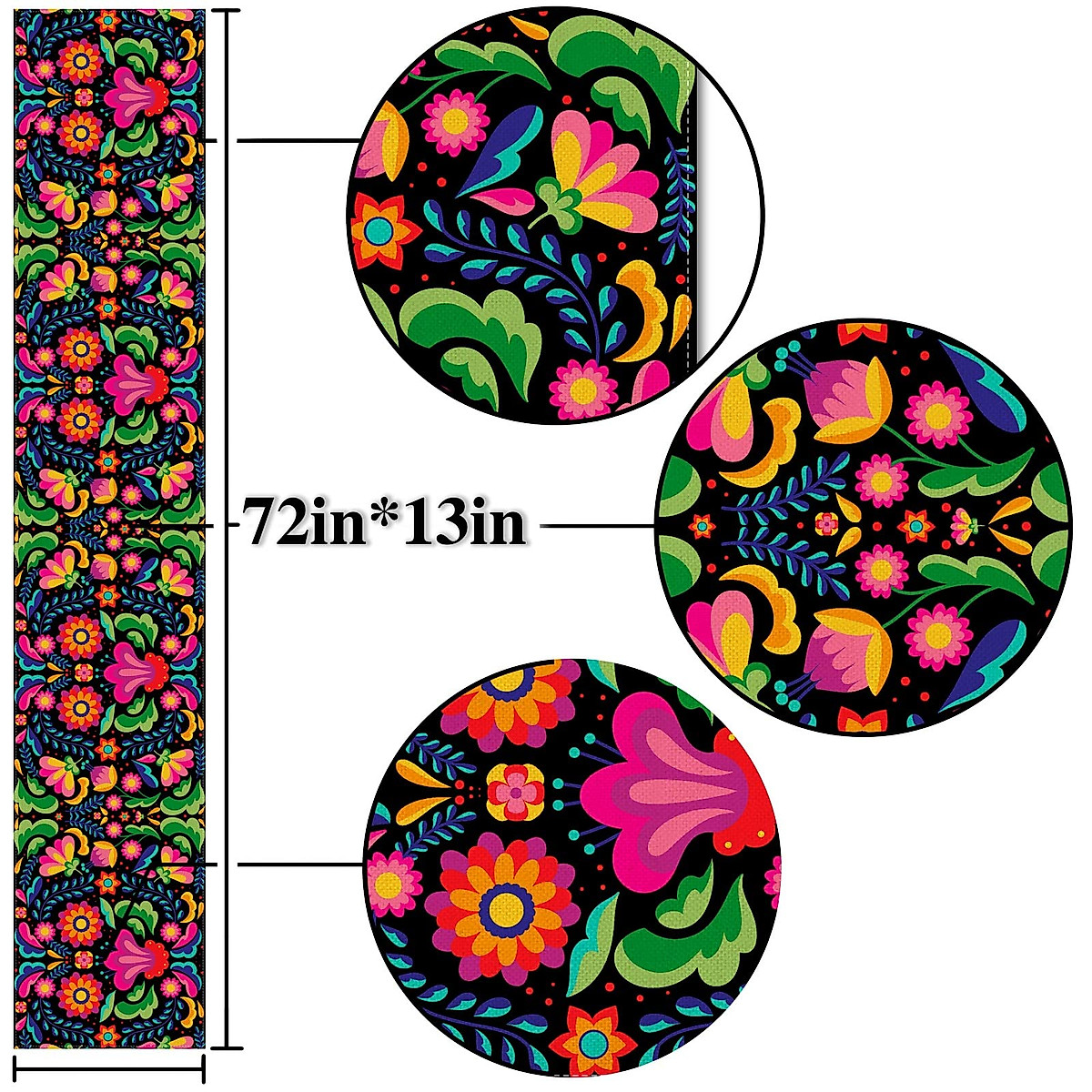 Nepnuser Mexican Fiesta Table Runner Cinco De Mayo Decorations Mexico Dia De Los Muertos Rustic Linen Home Dining Room Kitchen Table Decor 72 Inches Long