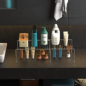 GEDLIRE Kitchen Cabinet Expandable Shelf Organizers Set of 2, Adjustable Metal Wire Pantry Storage Shelves, Plate Dish Organizer Rack for Cabinets, Cupboard, Counter, Freezer, Countertop, Chrome