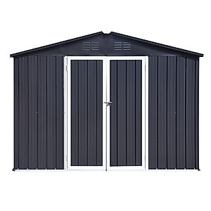 Goohome Sheds & Outdoor Storage, 10ftx8ft Metal Outside Garden Storage Shed Galvanized Steel w/Lockable Door, Punched Vents, Spacious Roof Design House Garden Tool Storage Shed for Backyard, Bike Shed