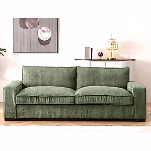 Container Furniture Direct Luxe Corduroy Sofa with Sleek Design, Spacious and Comfortable 3 Seater Couch for Modern Living Room, Ideal for Entertainment and Cozy Moments, Large, Green