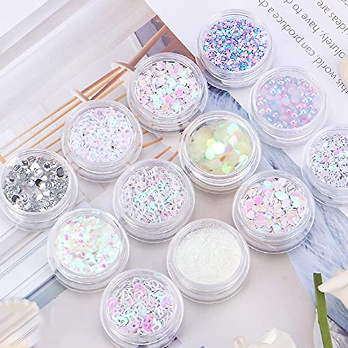 Nail Glitter Sequins, Multiple Shapes High Flash Hand Made DIY Craft Glitter Sequin for Homemade Cards(White)