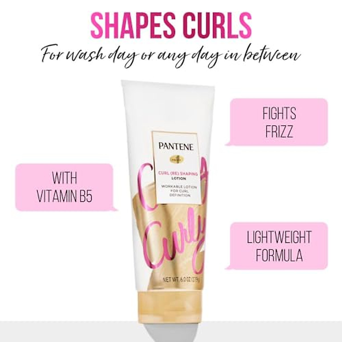 Pantene Pro-V Curl Cream Hair Lotion, Moisturizing Curl Defining Cream, Anti Frizz for Wavy or Curly Hair, with Vitamin B5, Pack of 3, 18 oz Total