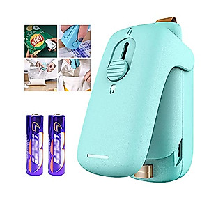 Mini Bag Sealer, Mini bag sealer heat seal,Bag Sealers,Handheld Heat Vacuum Sealer, 2 in 1 Heat Sealer and Cutter with Lanyard, Portable Bag Resealer Machine for Plastic Bags Food Storage Snacks Freshness (2xAA Batteries Included)-Green