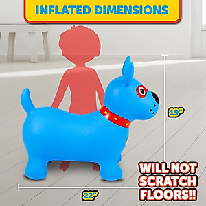 WADDLE Bouncy Hopper Inflatable Hopping Animal, Indoors and Outdoors Toy for Toddlers and Kids, Pump Included, Boys and Girls Ages 2 Years and U (Blue Super Hero Dog)