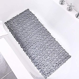 Bathtub Mat Non Slip 2 Pack, 35 x 16 Inches Pebble Shower Mat with Suction Cups and Drain Holes, Bath Mat for Shower,Bathroom tub (Grey)