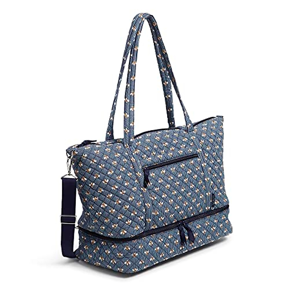 Vera Bradley Women's Cotton Deluxe Travel Tote Travel Bag, Bees Navy - Recycled Cotton, One Size