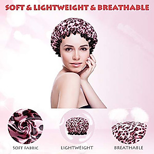 POPCHOSE Shower Cap, Large Shower Caps for Women Long Hair, Reusable Double Layer Waterproof Shower Hair Bath Cap, Stylish Satin Hair Bonnet, Soft Comfortable EVA Lined Shower Hat for All Hair Length