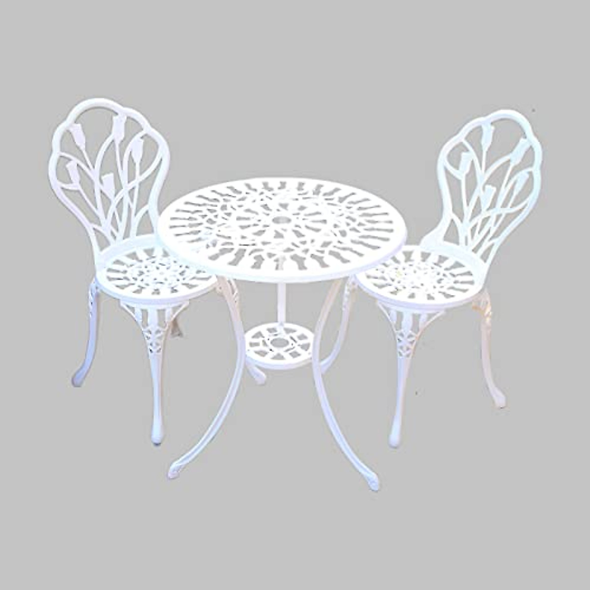 KAI LI Patio Bistro Sets 3 Piece cast Aluminum Patio Furniture Outdoor Garden Metal Rust Proof Tables and Chairs White bisrto Set (Tulips-White)