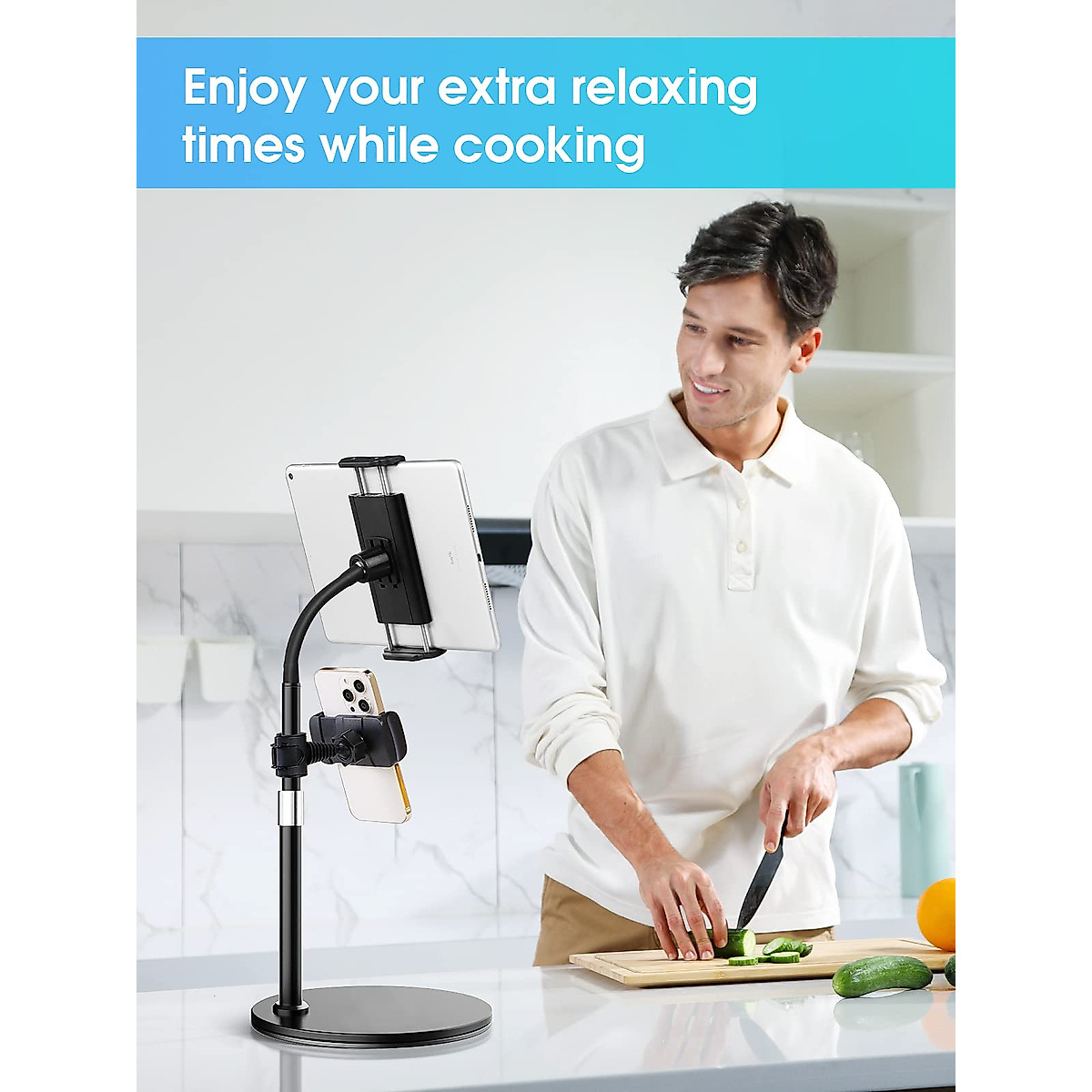 elitehood Tablet Stand Holder, Angle Height Adjustable Phone & Tablet Holder for Desk, Thick Case Friendly iPad Holder Stand Compatible with 4.7-13" iPad, iPad Pro 12.9 Air Mini 4, Tab, Nexus, Kindle