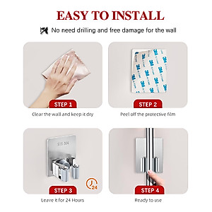 2PCS Broom Holder Wall Mount Self Adhesive Mop and Broom Holder Stainless Steel Broom Hanger Heavy Duty for Laundry Storage Bathroom Kitchen Garage