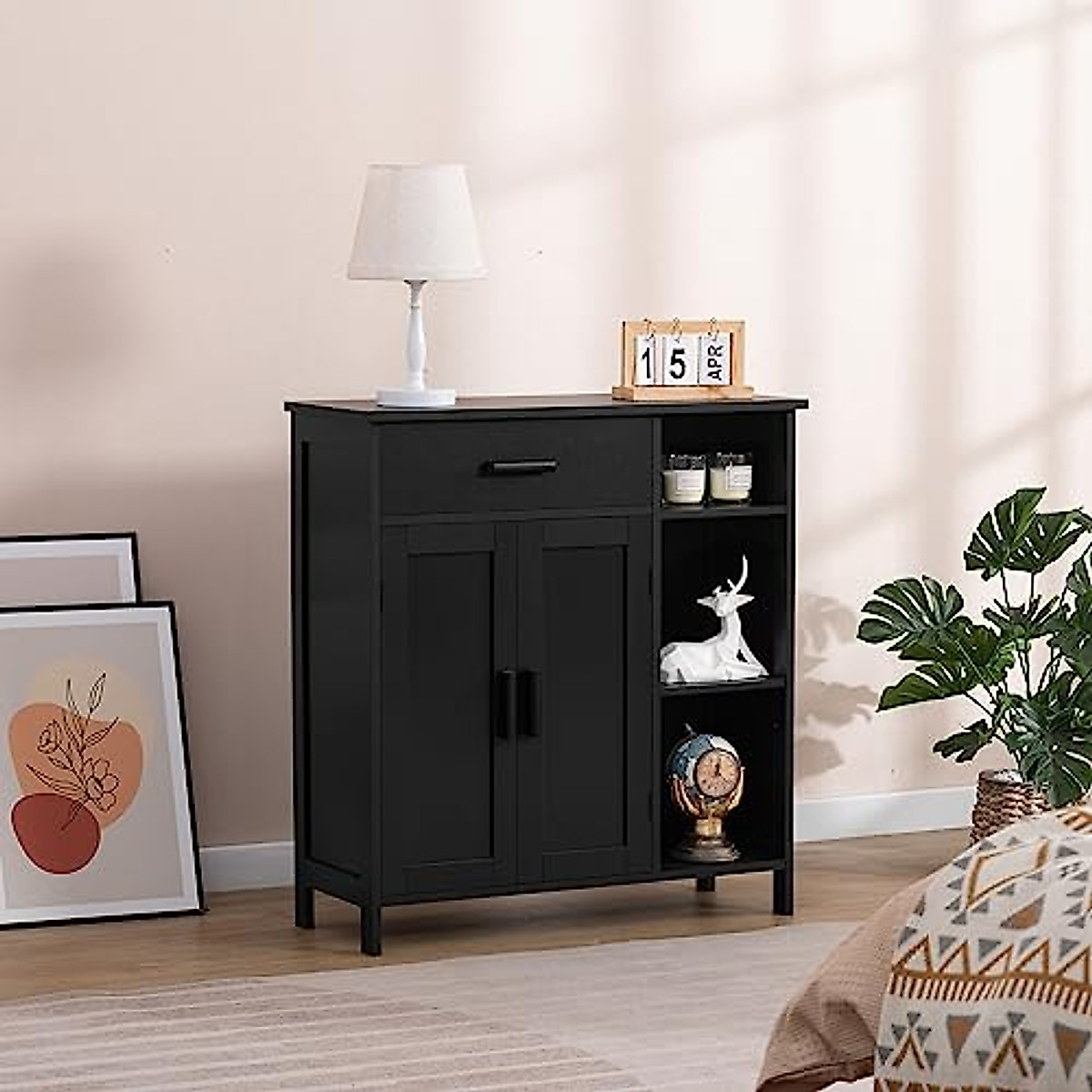 WEENFON Storage Cabinet with Doors and Shelves, Floor Storage Cabinet with Drawer, Accent Cabinet for Living Room, Bedroom, WFSNG04H