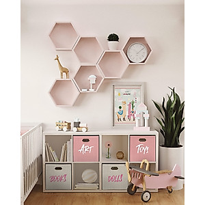 Damostarz Storage Basket Cube Girls Bins Toy Collapsible Baskets for Nursery Cubes Set of 4 Shelf Bin Kids Bedroom Living Room Dresser Box Toys Organizer Foldable Large Fabric Boxes 13x13x13