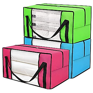 GARPROVM 3PCS Large Storage Bags, Clothes Storage Bag with Lids and Handle, Foldable Closet Organizer Storage Oxford Bag cloth for Clothing Sweaters Comforter Blanket Pillows Toys