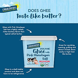USDA Certified Organic Grass Fed Ghee with Himalayan Salt, 12oz, Carrington Farms