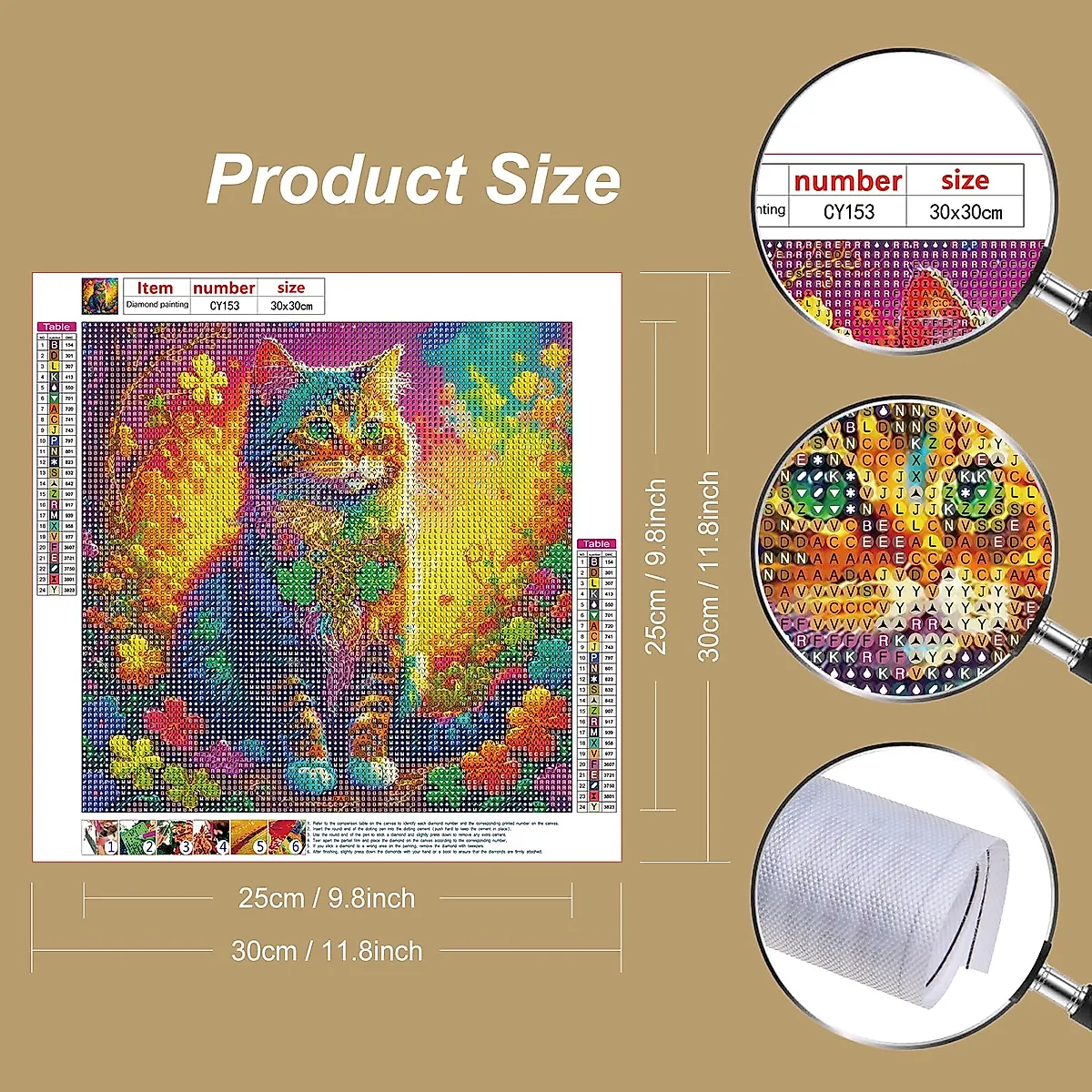 Stalente Diamond Painting Kits for Adults, 5D DIY Diamond Art Kits for Beginners Round Full Drill Diamond Painting for Home Wall Decoration Gift 12×12inch, Cat