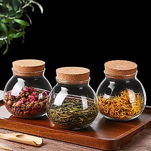 Aurfedes Set of 2 round glass jars with cork lid – 17oz wedding candy jar kitchen Storage jar, perfect for tea, biscuits, cereals, flour, beans, spices, coffee beans etc (2PCS)