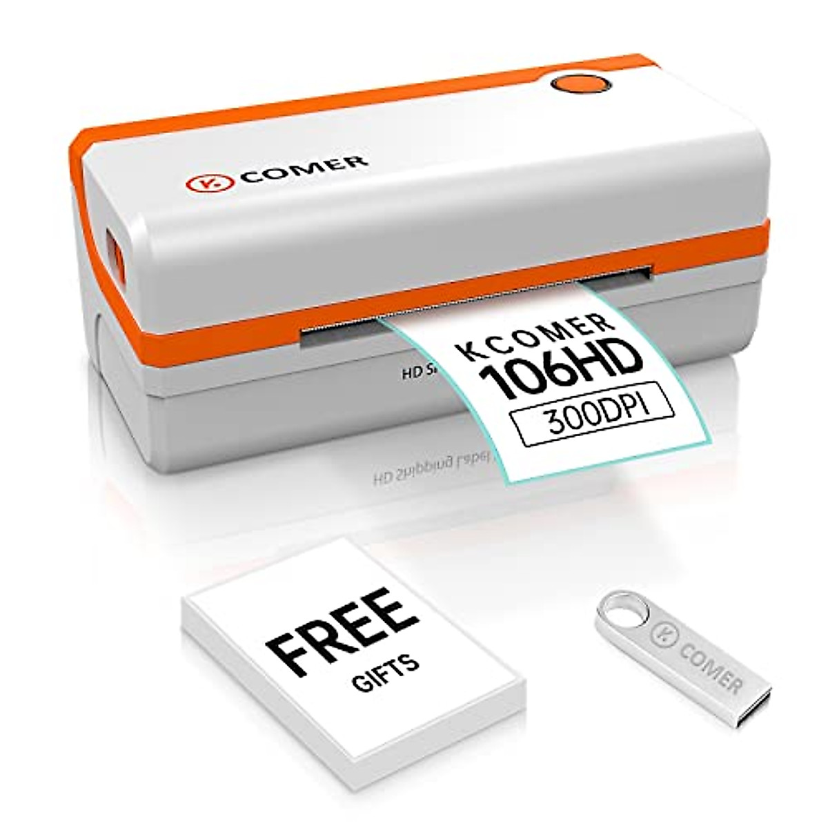 K COMER HD Thermal Shipping Label Printer 300DPI, Direct Thermal 4x6 High-Speed Label Printer, Compatible with Windows and Mac,Supports Multiple Platform Applications