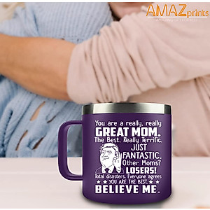 AMAZPRINTS Mothers Day Gifts for Mom from Daughter, Son, Kids - Funny Gifts for Mom from Daughter, Son - Birthday Gifts for Mom - Great Mother Gifts - Presents for Mom - Mom Coffee Mug 14oz, Purple