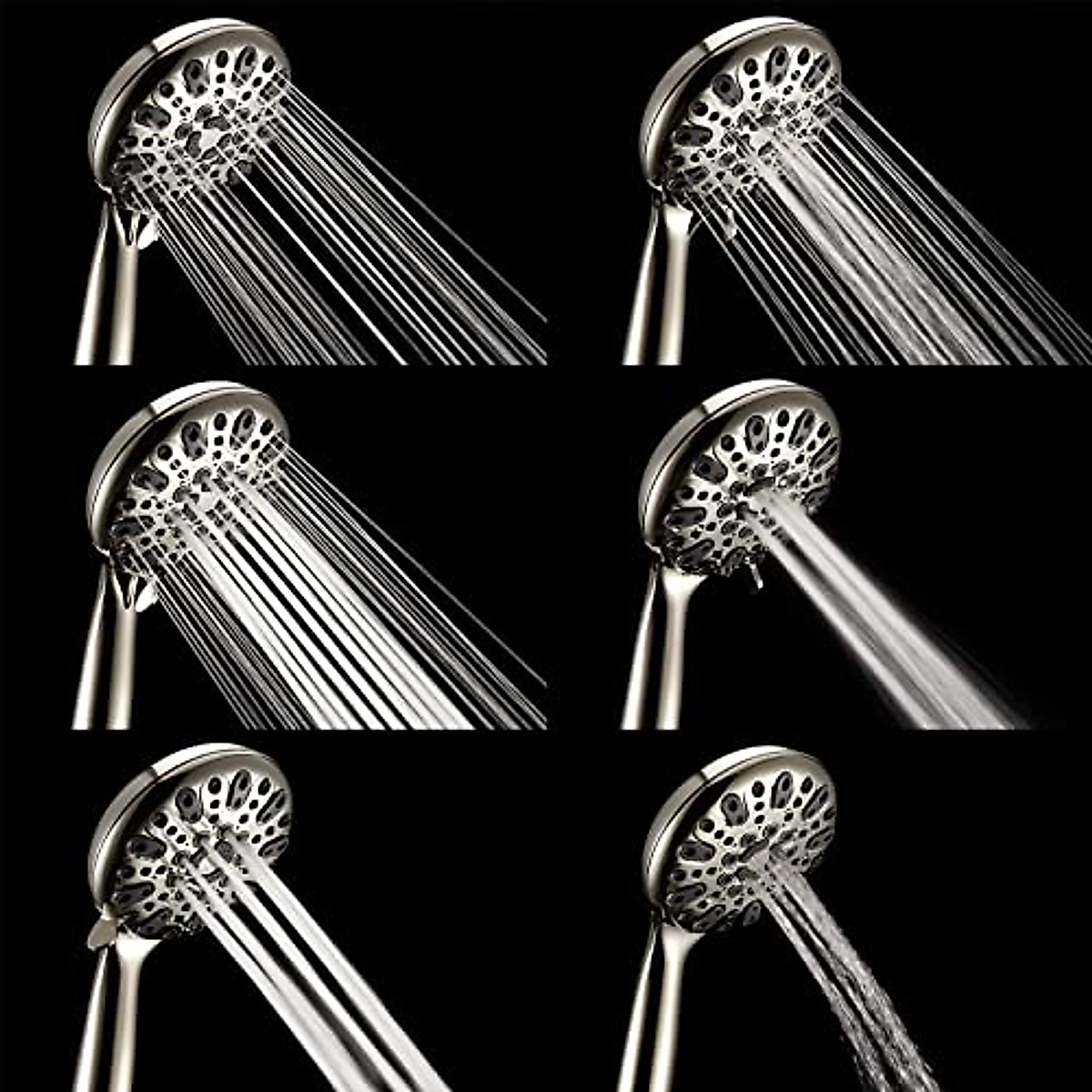 Couradric Handheld Shower Head, 6 Spray Setting High Pressure Shower Head with Brass Swivel Ball Bracket and Extra Long Stainless Steel Hose, Brushed Nickel, 5"