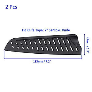 M METERXITY 2 Pack PP Knife Sheaths - Kitchen Knife Protectors Edge Guard Blade Protective Cover for 7" Santoku Knife, Apply to Kitchen Camping Traveling (Black)