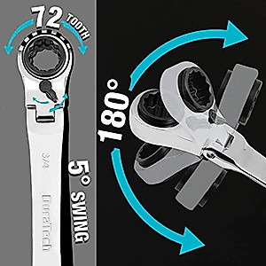 DURATECH 4-in-1 Flex-Head Reversible Ratcheting Box Wrench Set, SAE, 2-Piece, 5/16'' to 3/4'', 12 Point, CR-V, with Rolling Pouch