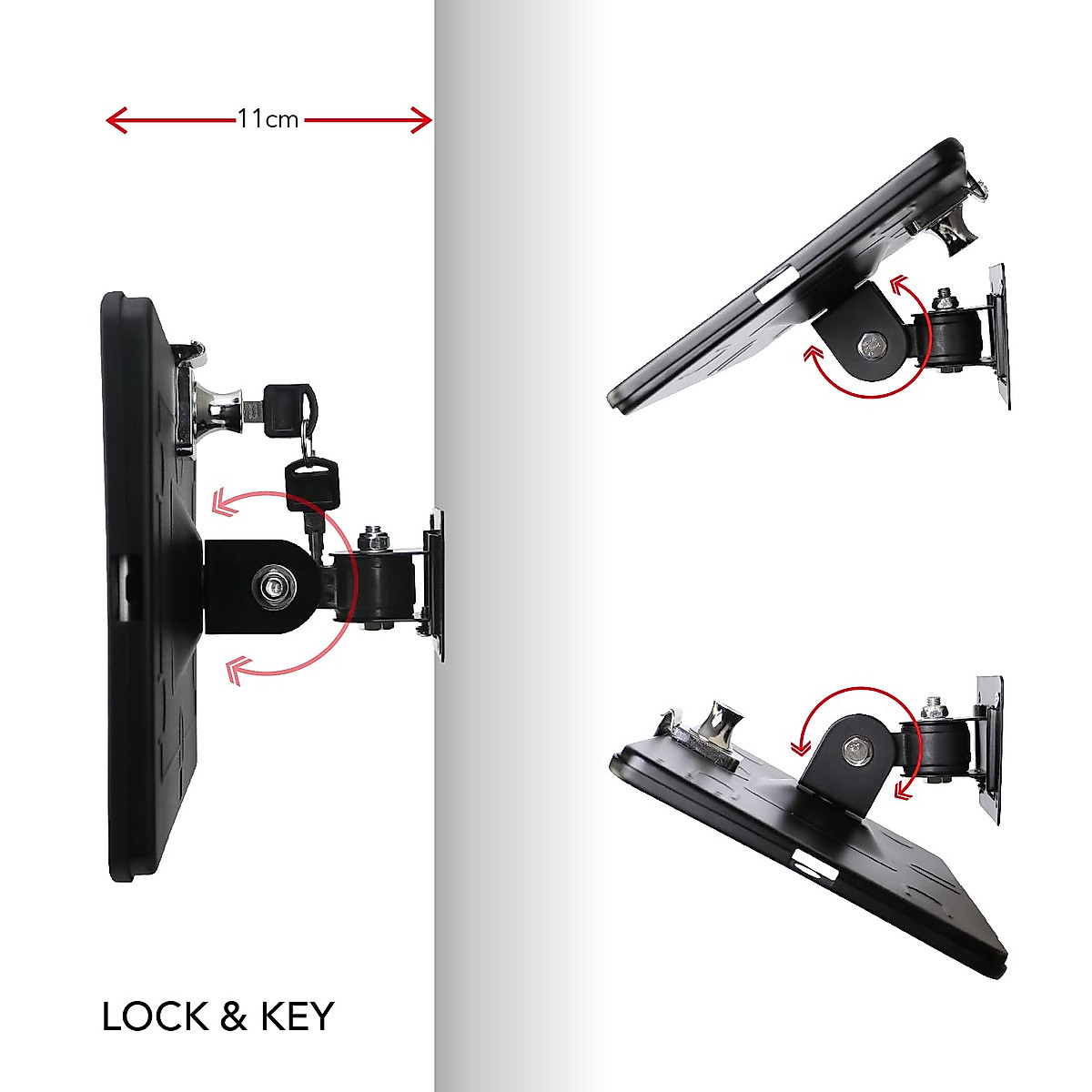 WeSTRUGGLE On Wall Mount bracket for iPad 9.7"(6th,5th,Gen.), 9.7"Air1& 2, iPad 9.7"Pro, Excluding iPad 9.7"(1th,2th,3th,4th,Gen.),Anti Theft Lock , Rotate Design Arbitrary ,Multi Angle, Metal,(Black)