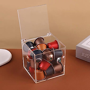 LOVPLAY Large Acrylic Storage Box Coffee Pod Holder Clear Acrylic Hinged Lid Box Organizers Accessories Anti Dust Durable Clear Acrylic Box for House and Office Use, Transparent Box