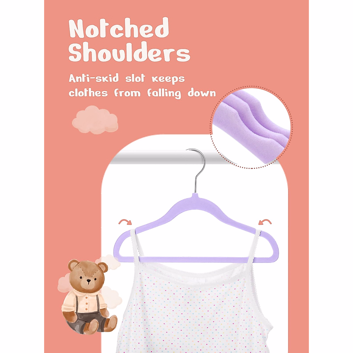 HOUSE DAY Velvet Baby Hangers 50 Pack, Premium Children's Hangers for Baby, Infant & Toddler Clothes, Durable Non Slip Baby Felt Hangers Purple, 11 Inch Baby hangers for Closet, Ideal for Everyday Use