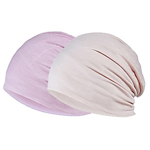 PoemLife Summer Cotton Thin Beanies Soft Stretch Hip-Hop Sleep Caps for Men Women(4 Pack Gray & White & Beige & Light Pink)