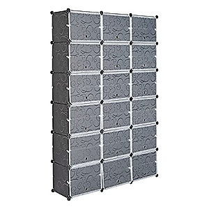 DOLFISH Portable Shoe Rack Organizer with Door, 12-Tier Portable 72 Pair Shoe Rack Organizer 36 Grids Tower Shelf Storage Cabinet, Stackable Detachable Free Standing Shoe Rack DIY Expandable