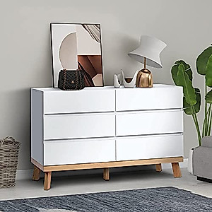 YIGOBUY 6 Drawer Double Dresser Chest of Drawers Large Storage Cabinet for Bedroom, Living Room, Hallway (White)