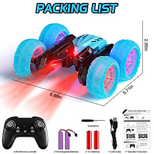 Remote Control Car Toys for Ages 8-12, 2.4Ghz RC Car with Headlights Wheel Lights, Off Road 4WD Rechargeable RC Stunt Car, RC Cars Toys Birthday for Kids Boys Girls (Blue)
