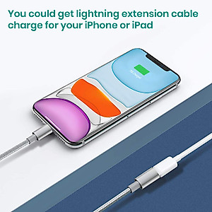 MeloAudio 6.6FT Braid Extension Cord Cable Charging Sync Video & Audio Compatible with iOS Devices (Phone/Pad/Pod), Male to Female Dock Cable Extender Connector Case Adapter (Gray)