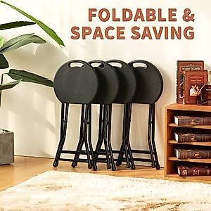 Allpop 2 Pack Folding Stool 18 Inch, Foldable Stool Chair Set of 2, 550lbs Capacity, Portable Round Bar Stool with Handle for Adults Kitchen Garden, Black