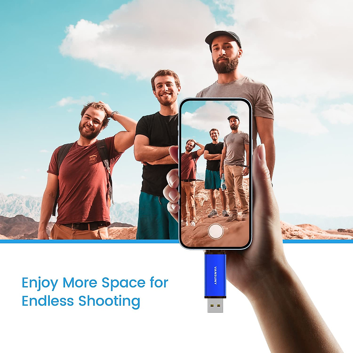 Vansuny 128GB USB Type-C Flash Drive 2-in-1 Dual Flash Drive USB A + USB C OTG Flash Drive for Android Smartphone Tablet Computer Laptop (Blue)