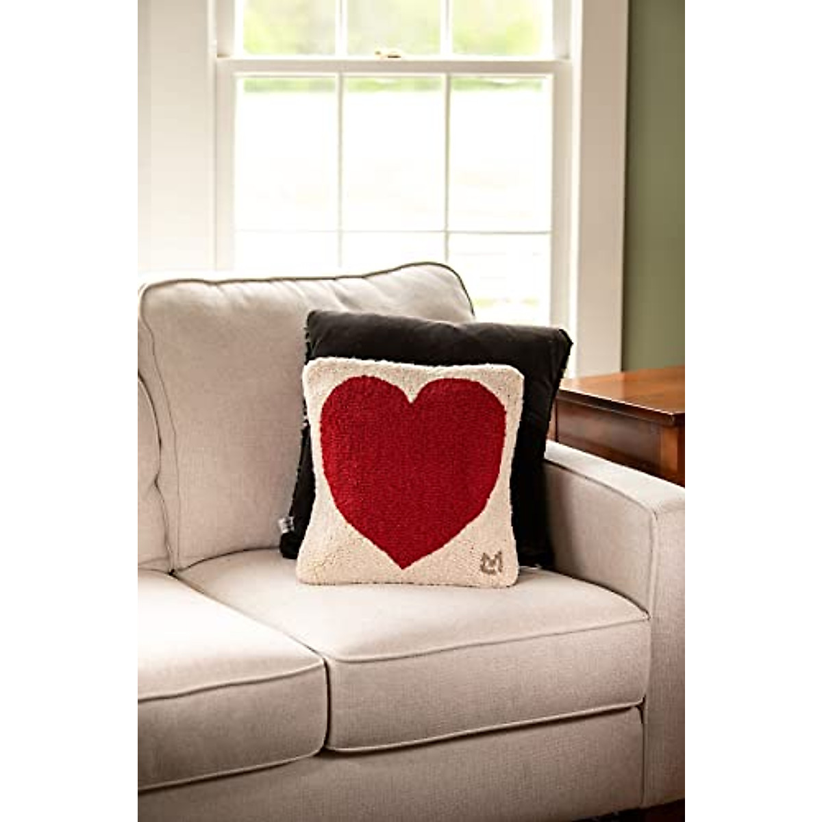 Chandler 4 Corners Artist-Designed Red Heart Hand-Hooked Wool Decorative Throw Pillow (14” x 14”) Valentine's Day Pillow for Couches & Beds - Low Maintenance - Pillow for Anniversary & Weddings