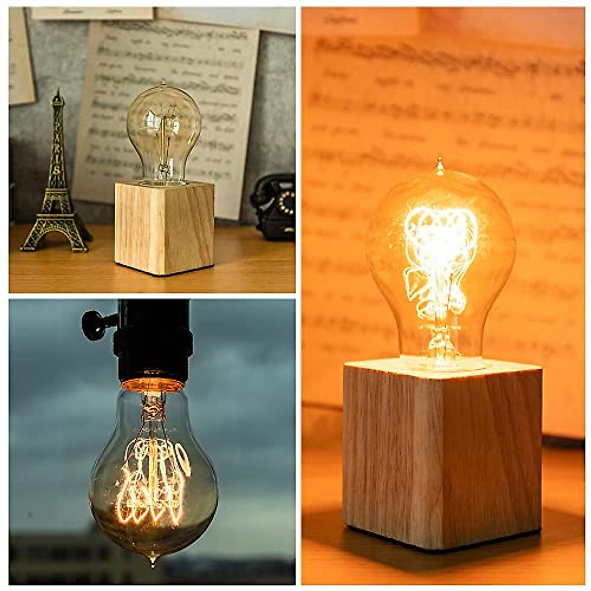 4-Pack Edison Light Bulb, 60 Watts, A19 Vintage Incandescent Light Bulbs, Dimmable Old Fashioned E26 Incandescent Light Bulbs, 240 Lumens, 2100K Warm White, Amber Glass