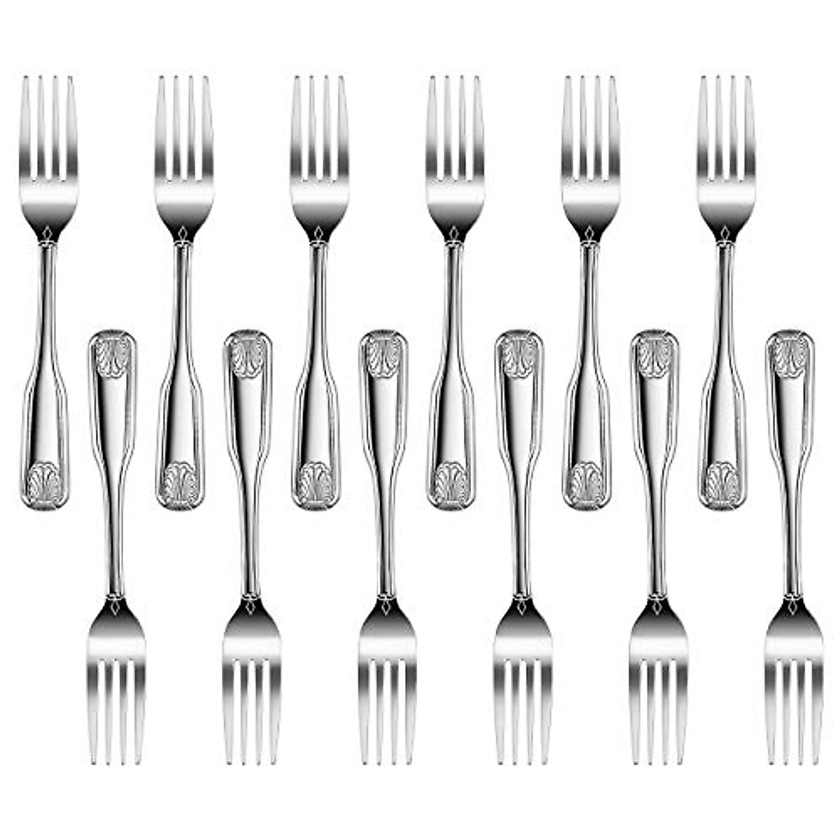 New Star Foodservice 58284 Shell Pattern, 18/0 Stainless Steel, Dinner Fork, 7.7-Inch, Set of 12