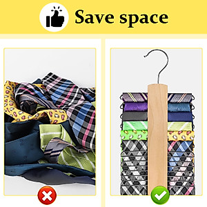 BigOtters Wooden Tie Hanger, Hanging Tie Holder Tie Organizer for Closet Tie Rack Necktie Belt Hanger 20 Hooks 360°Rotating for Scarf Belt