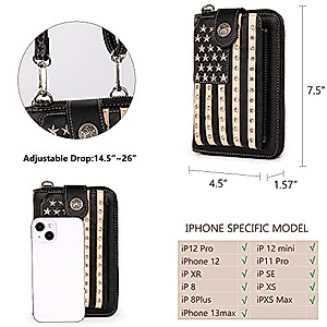 Montana West Women's Patriotic Studded Tote Satchel Handbags Concealed Carry Purse Crossbody Bags Black MBB-US04-183BK