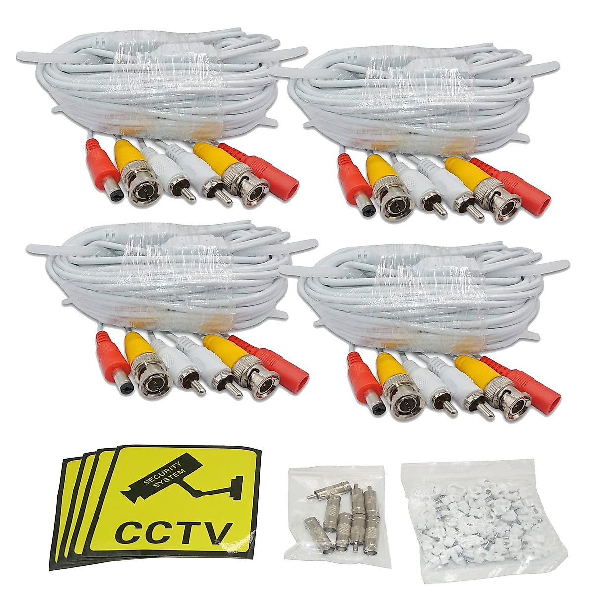 4 x 60ft Security Camera BNC Cable,Video Audio with Power for CCTV Camera Installation,Pre-Made All in one Siamese coaxial Plug Ready