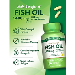 Nature's Truth Triple Strength Fish Oil Softgels | 1400 mg | 60 Count | Active Omega 3 | Non-GMO & Gluten Free Supplement