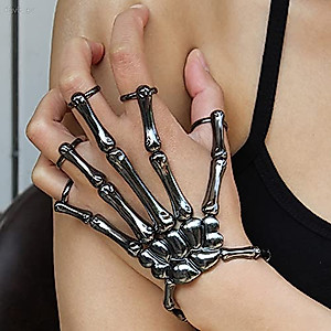 Sither Metal Skeleton Bracelet Halloween Accessories Ghost Claw Gothic Finger Wristband Skull Fingers on Party (black)
