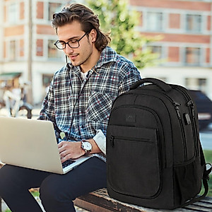 Travel Backpack for Men, Expandable Laptop Backpack with USB Charging Port, Large Anti Theft Business Computer Bag Water Resistant College School Bookbag Gift for Men Women Fit 15.6 Inch laptop, Black